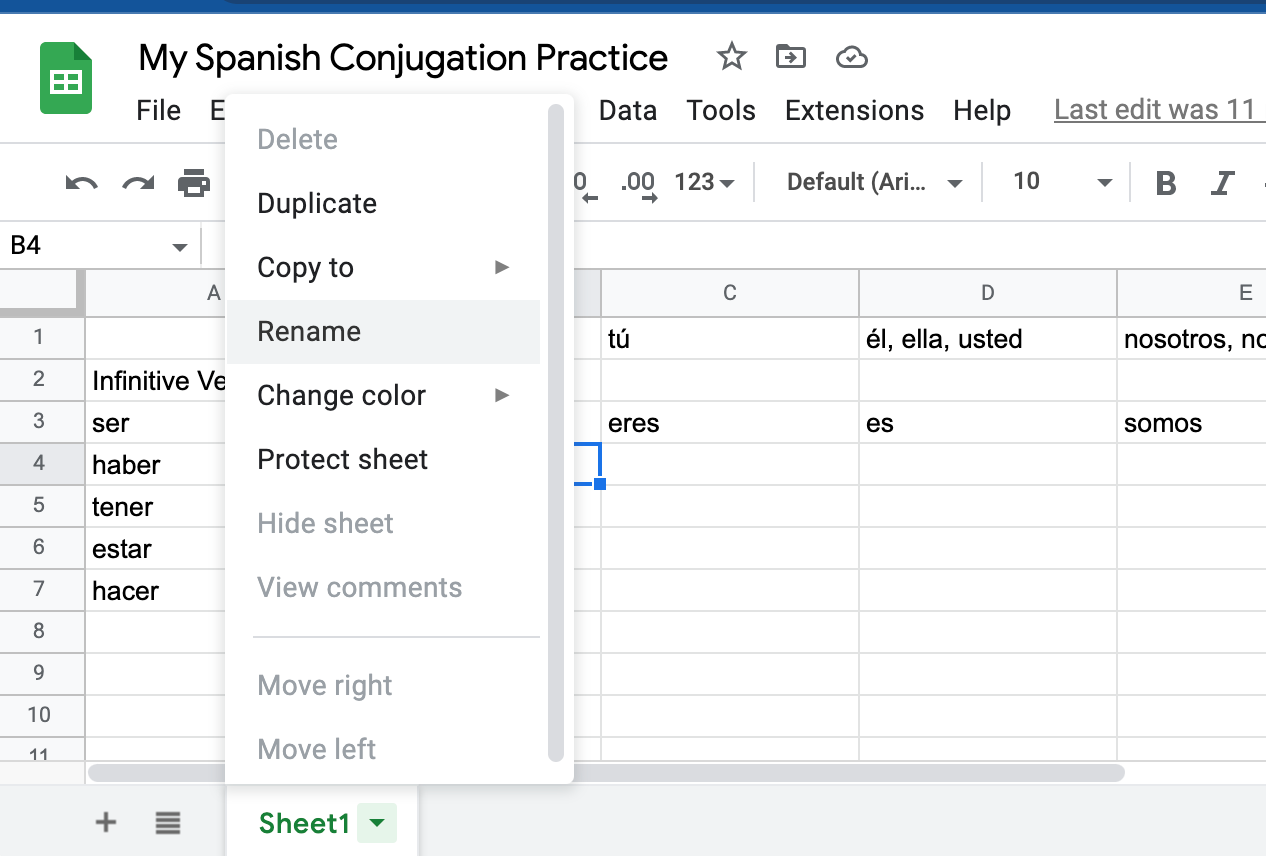 How to Create a Spanish Conjugation Spreadsheet
