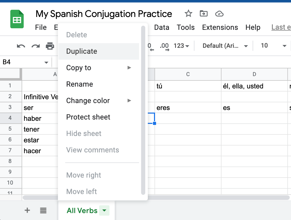 How to Create a Spanish Conjugation Spreadsheet
