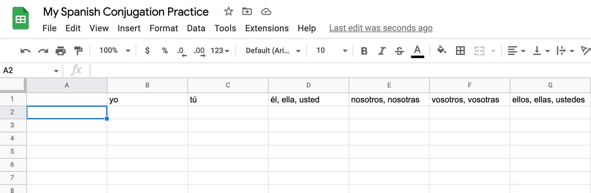 How to Create a Spanish Conjugation Spreadsheet