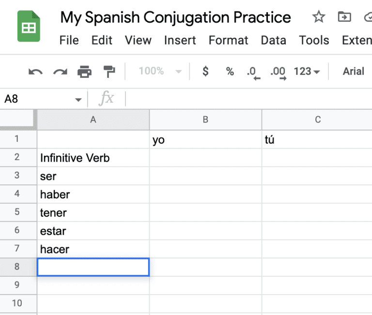 How to Create a Spanish Conjugation Spreadsheet